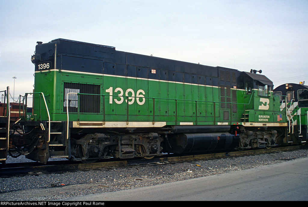BN 1396, EMD GP15-1, ex SLSF 121, at BN's Clyde Yard